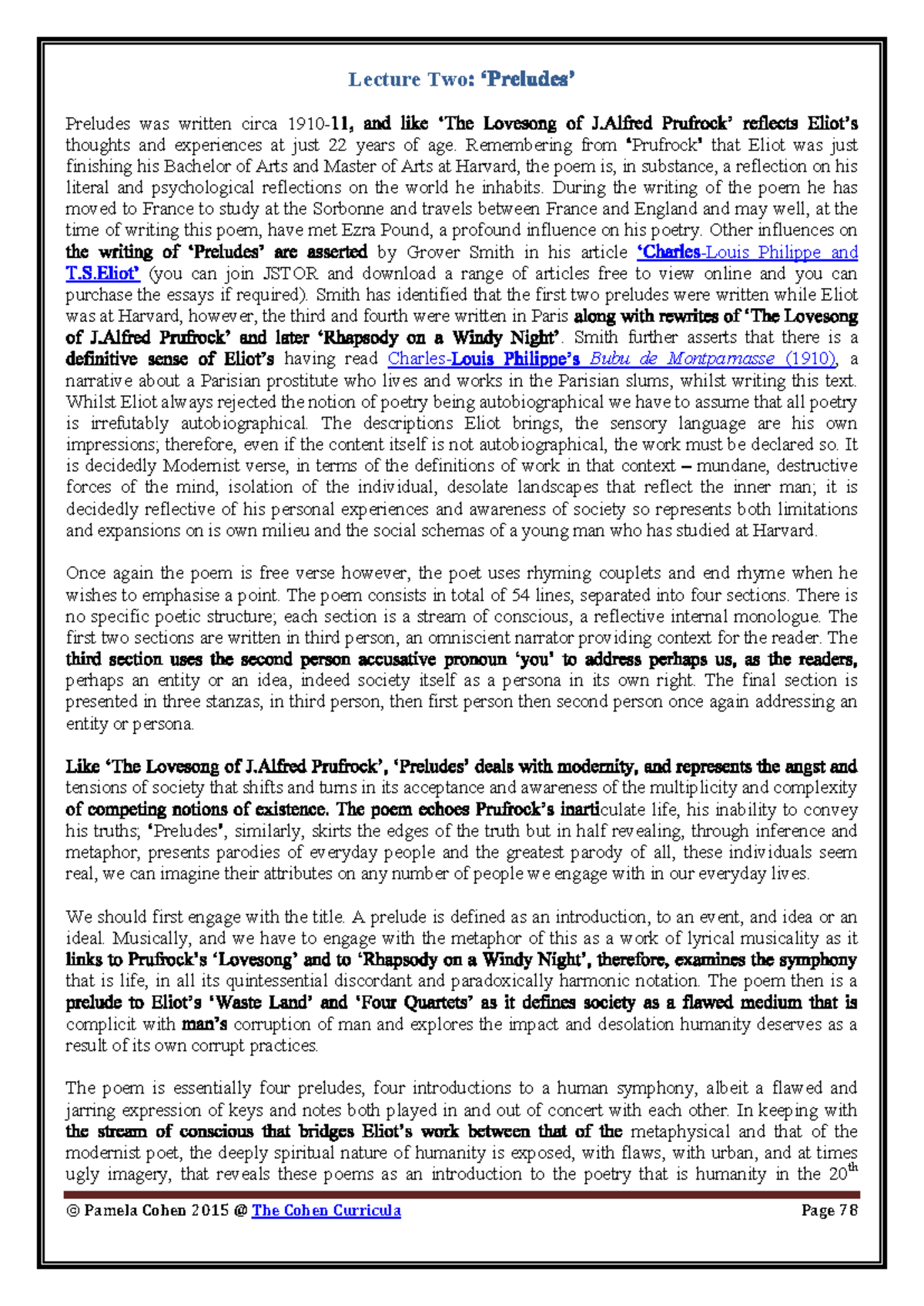 Cohen Notes - TS Eliot: Analyzing "Preludes" and Its Modernist Themes ...
