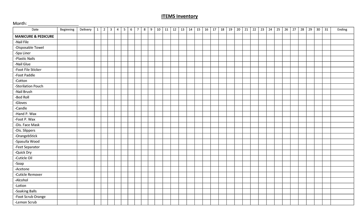 Manicure & Pedicure Inventory - Essential Items List for Services - Studocu