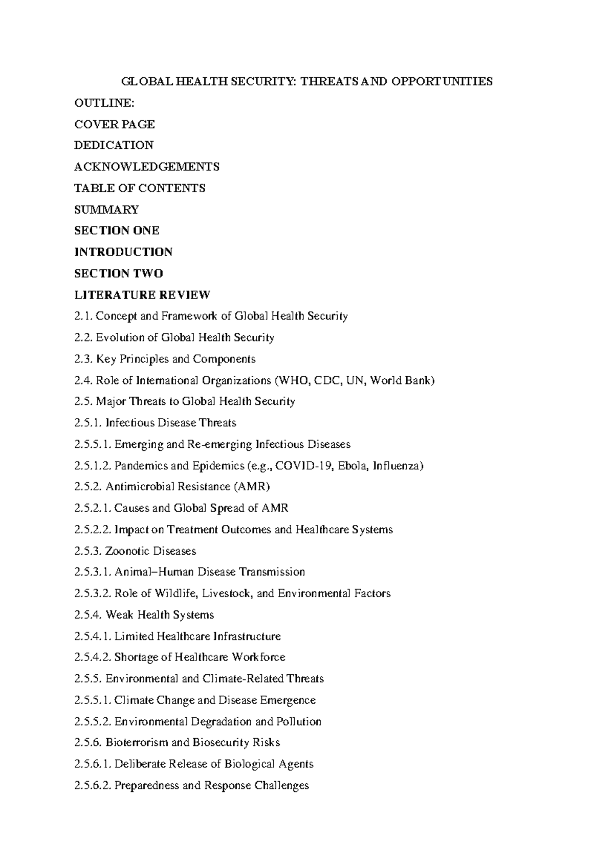 Global Health Security: Threats & Opportunities Outline (075811) - Studocu