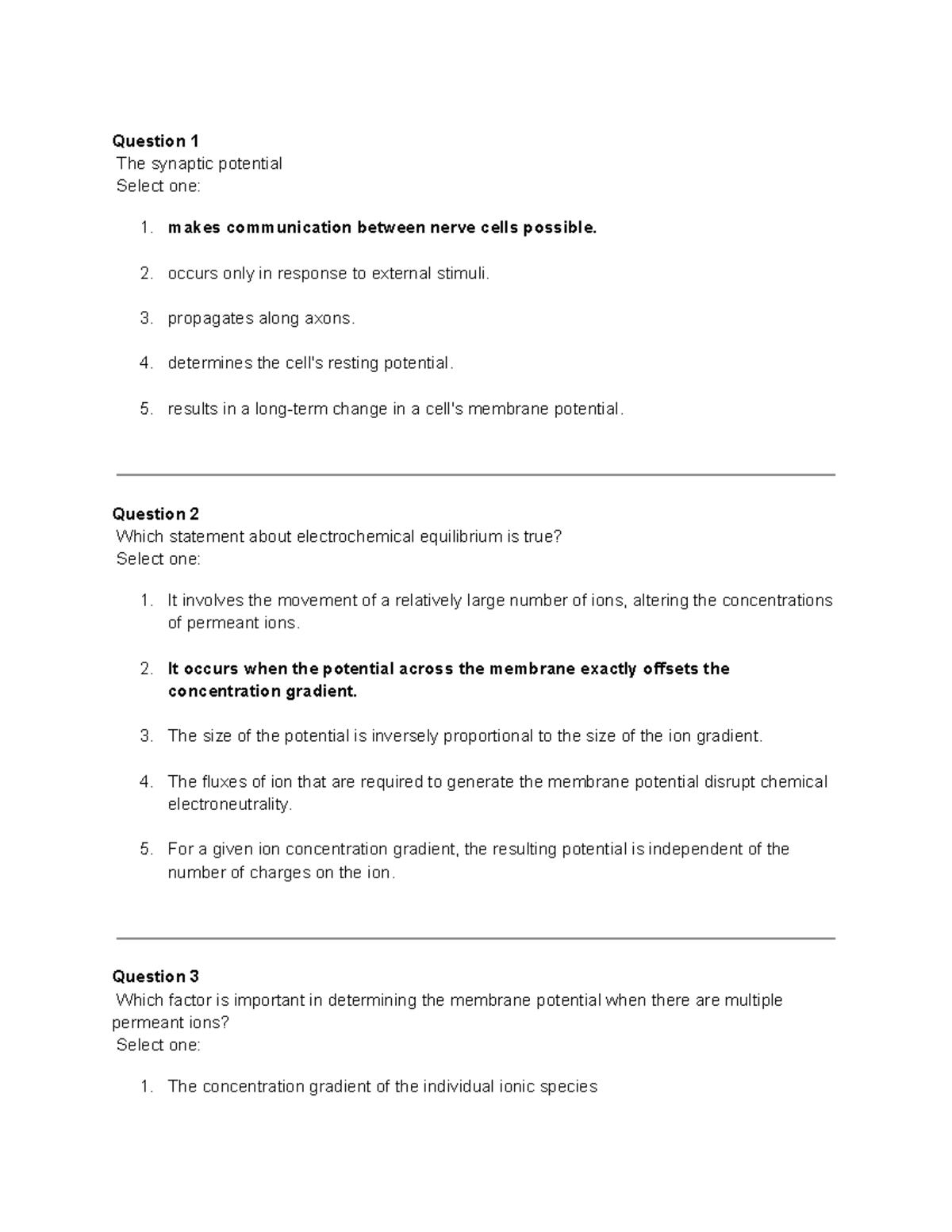 Neuroscience Exam Quiz Questions - Action Potentials & Ion Channels ...