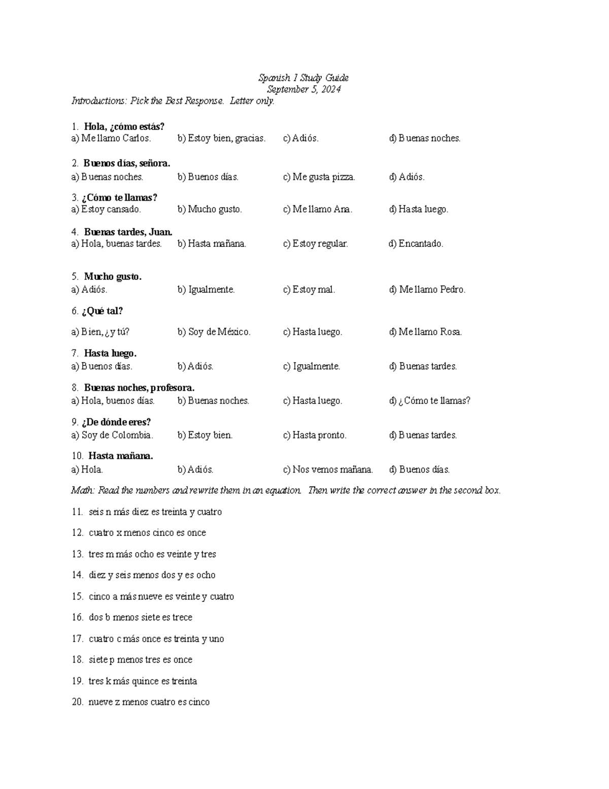 Spanish 1 Study Guide: Key Questions & Activities for Success - Studocu