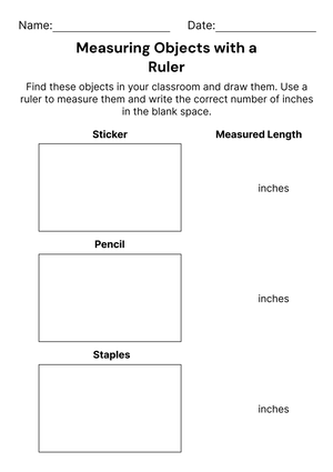 Measure Objects Using a Ruler (Centimeters) - Name: Date: Measuring ...