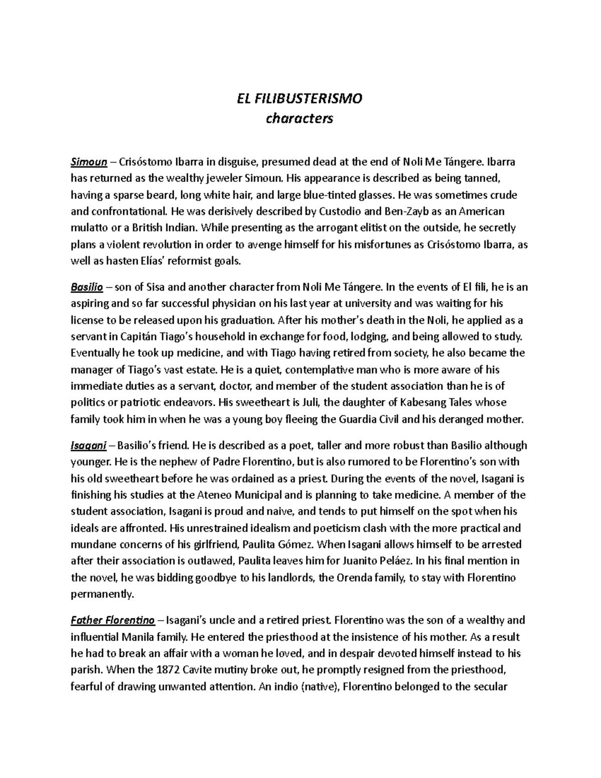 **Characters in El Filibusterismo: A Comprehensive Overview (Lit 101 ...