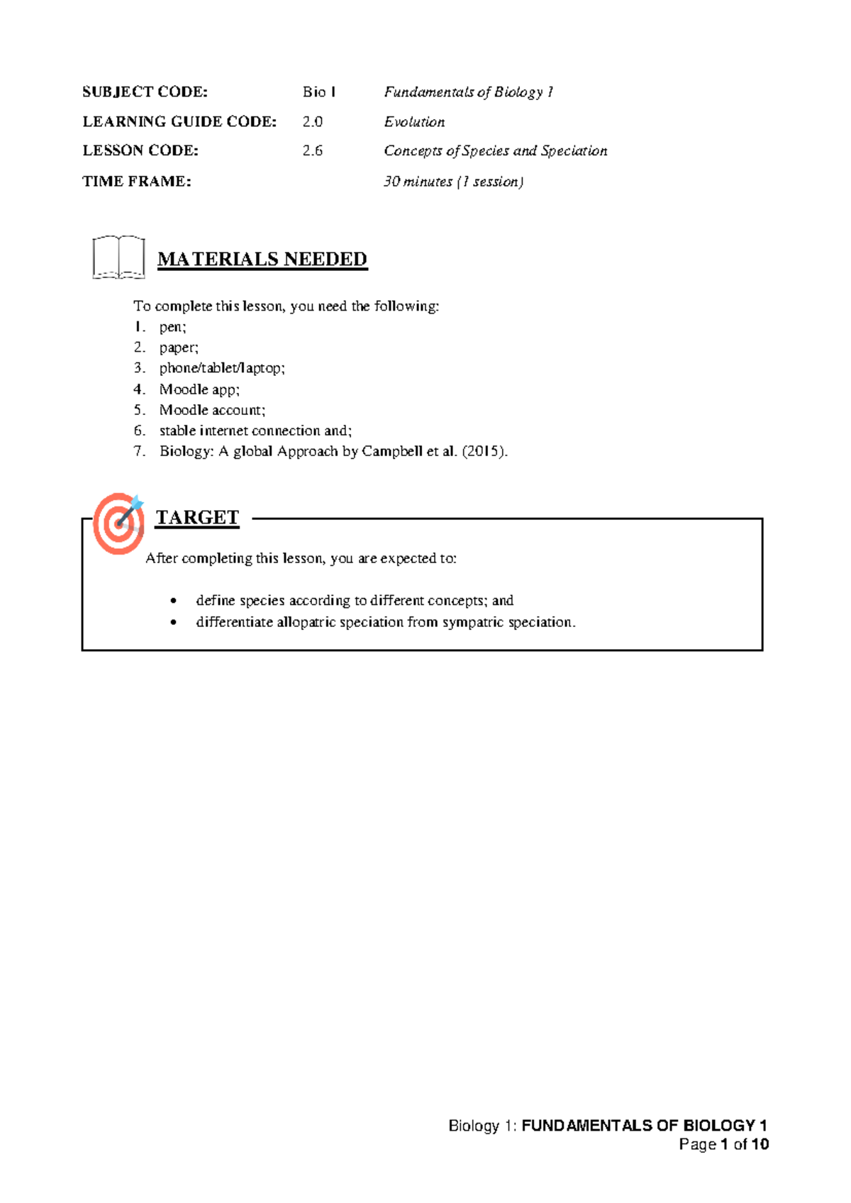 Bio 1: Lesson 2.6 - Concepts of Species & Speciation Guide - Studocu