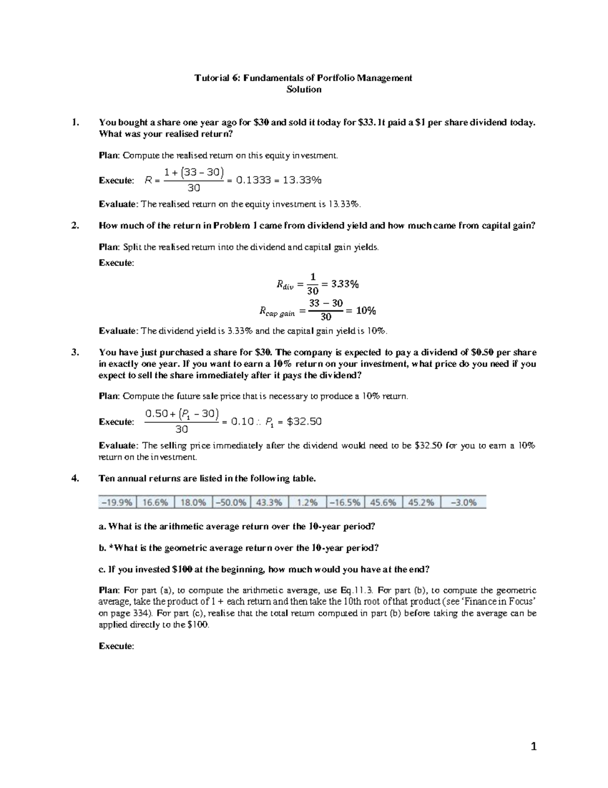 6 portfolio solution - Tutorial answer - Warning: TT: undefined function: 32 Tutorial 6: - Studocu