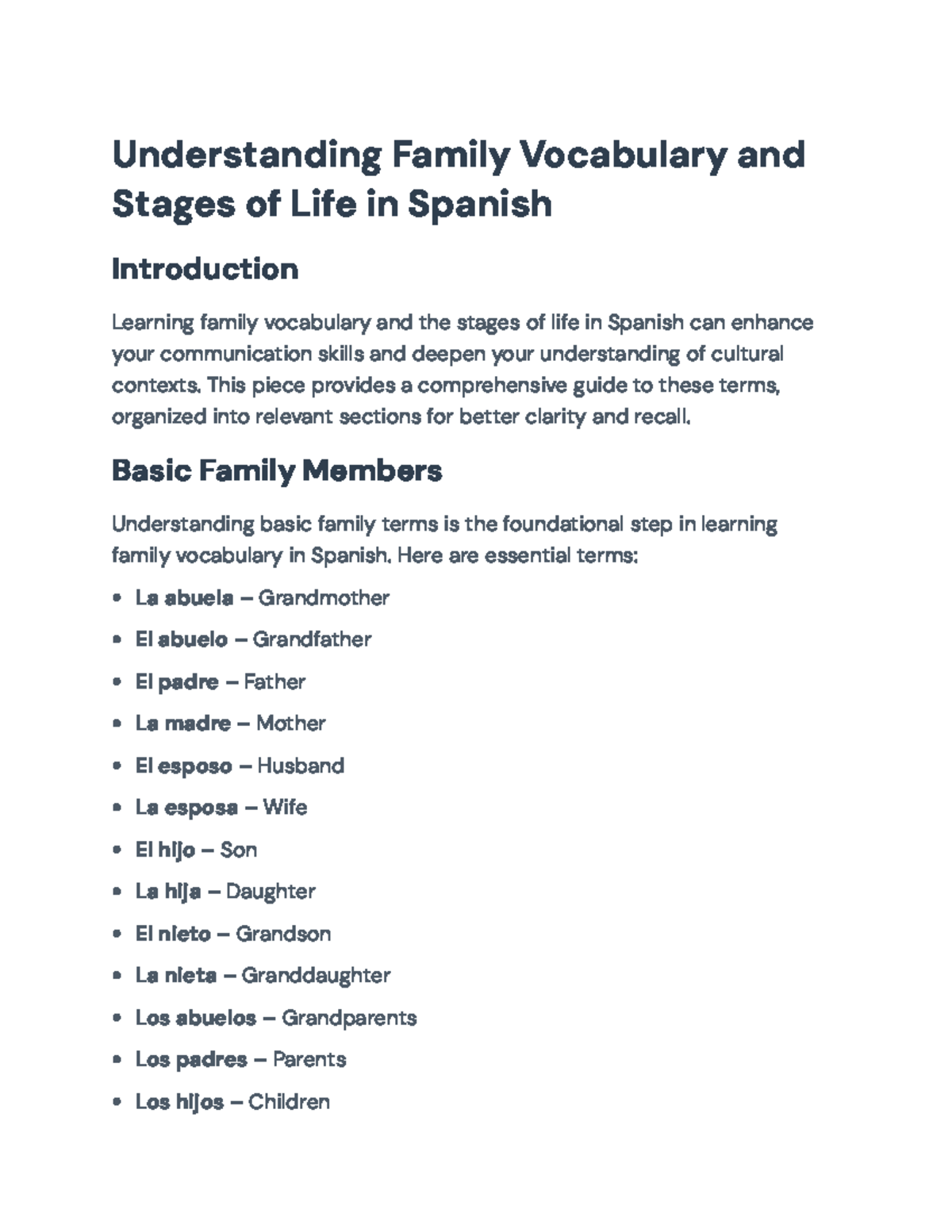 Understanding Spanish Family Vocabulary and Life Stages - Understanding ...
