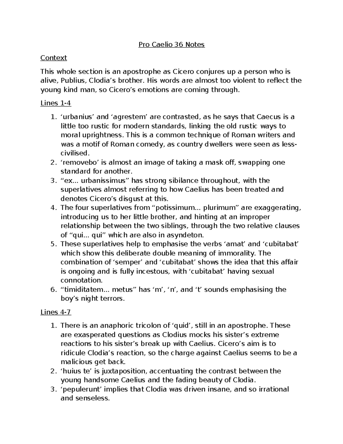 PC 36 Pro Caelio Notes: Context and Analysis of Key Themes - Studocu