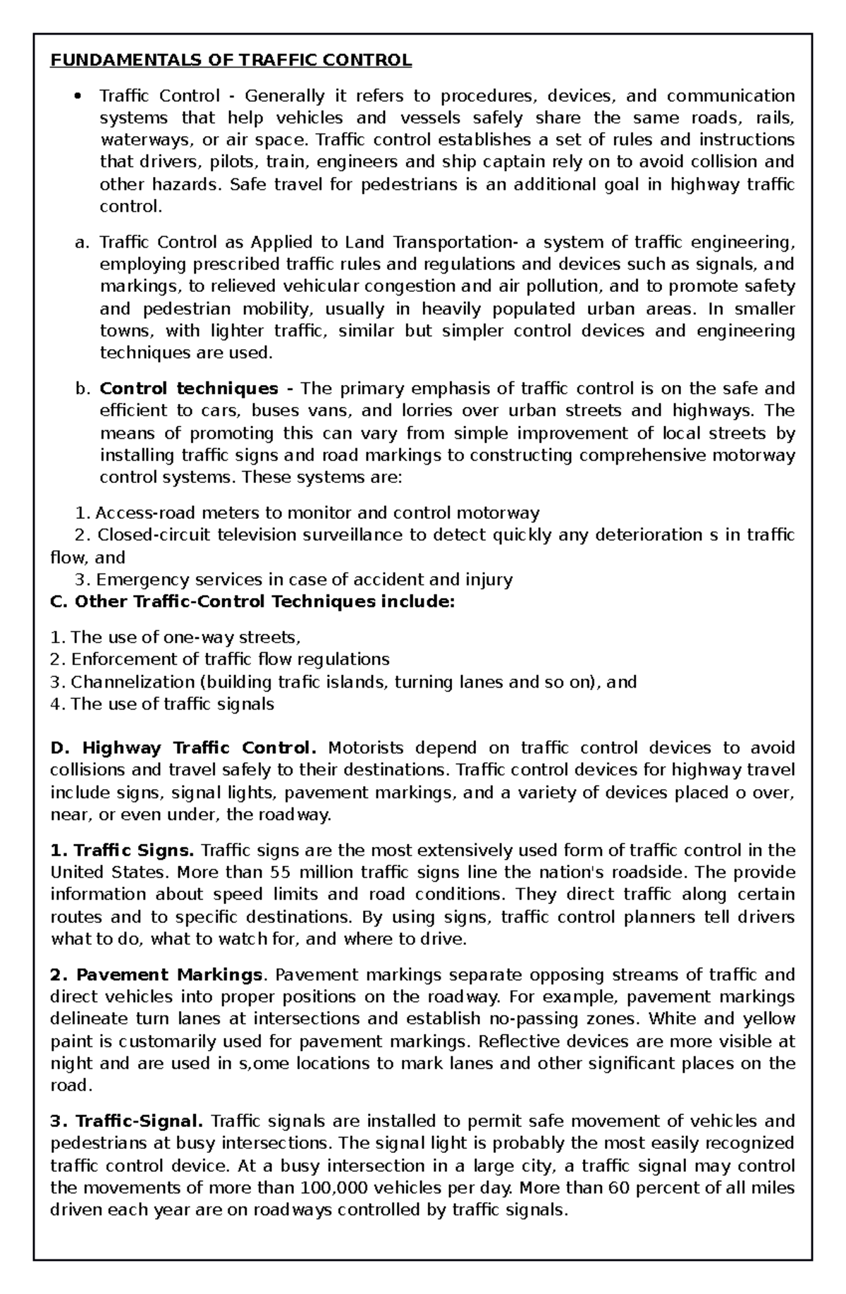 Fundamentals of Traffic Control: Key Concepts and Techniques - Studocu