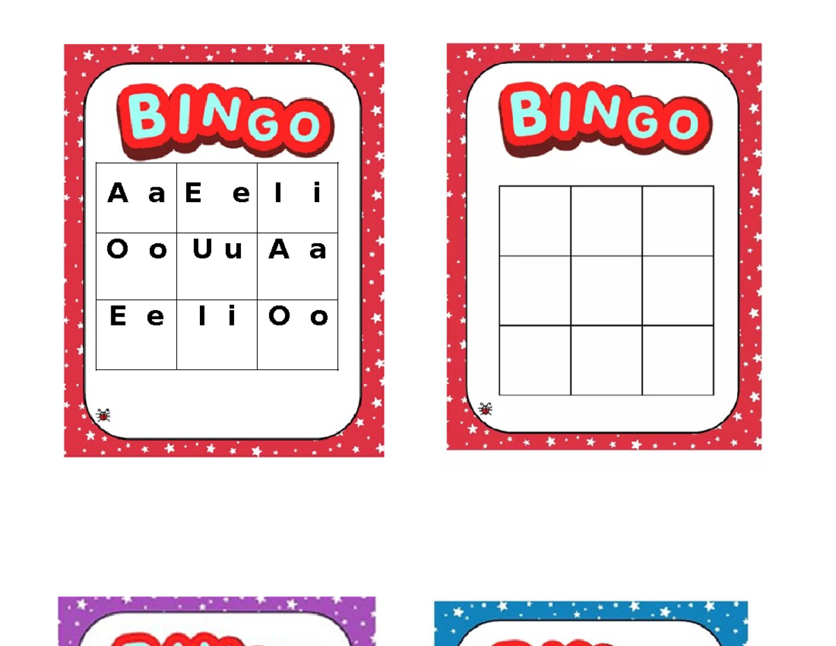 Bingo de vocales - educación especial - A a E e I i O o U u A a E e I i ...
