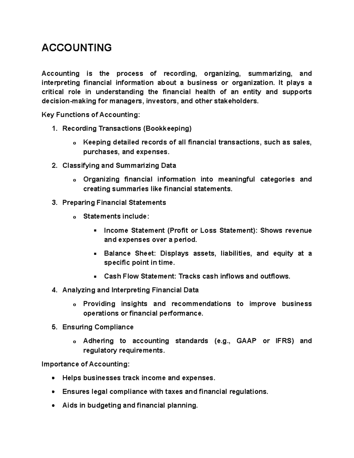 Accounting Concepts and Functions Overview for Course ACC101 - Studocu