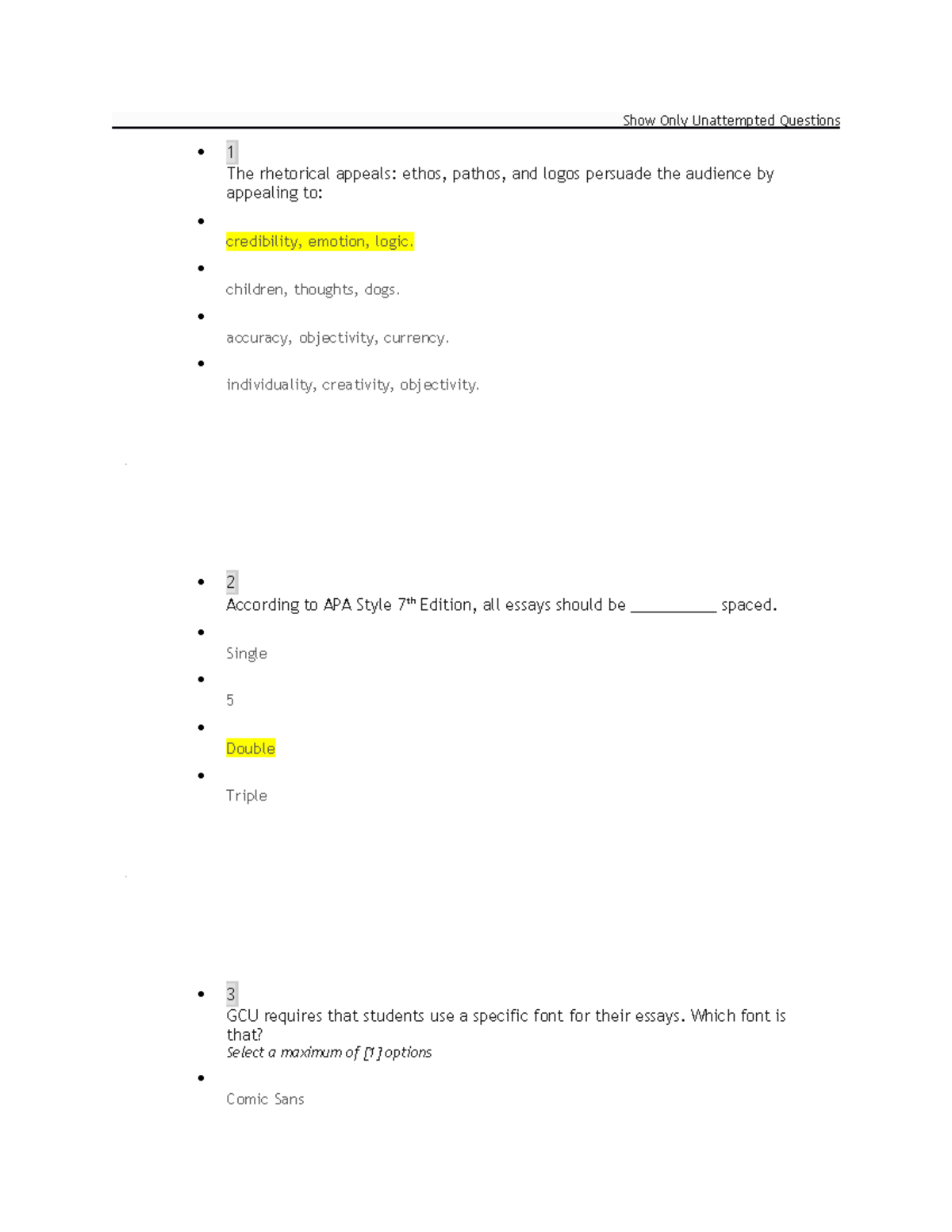 ENG 105 Quiz 1 Part 2: Rhetorical Appeals and APA Guidelines - Studocu