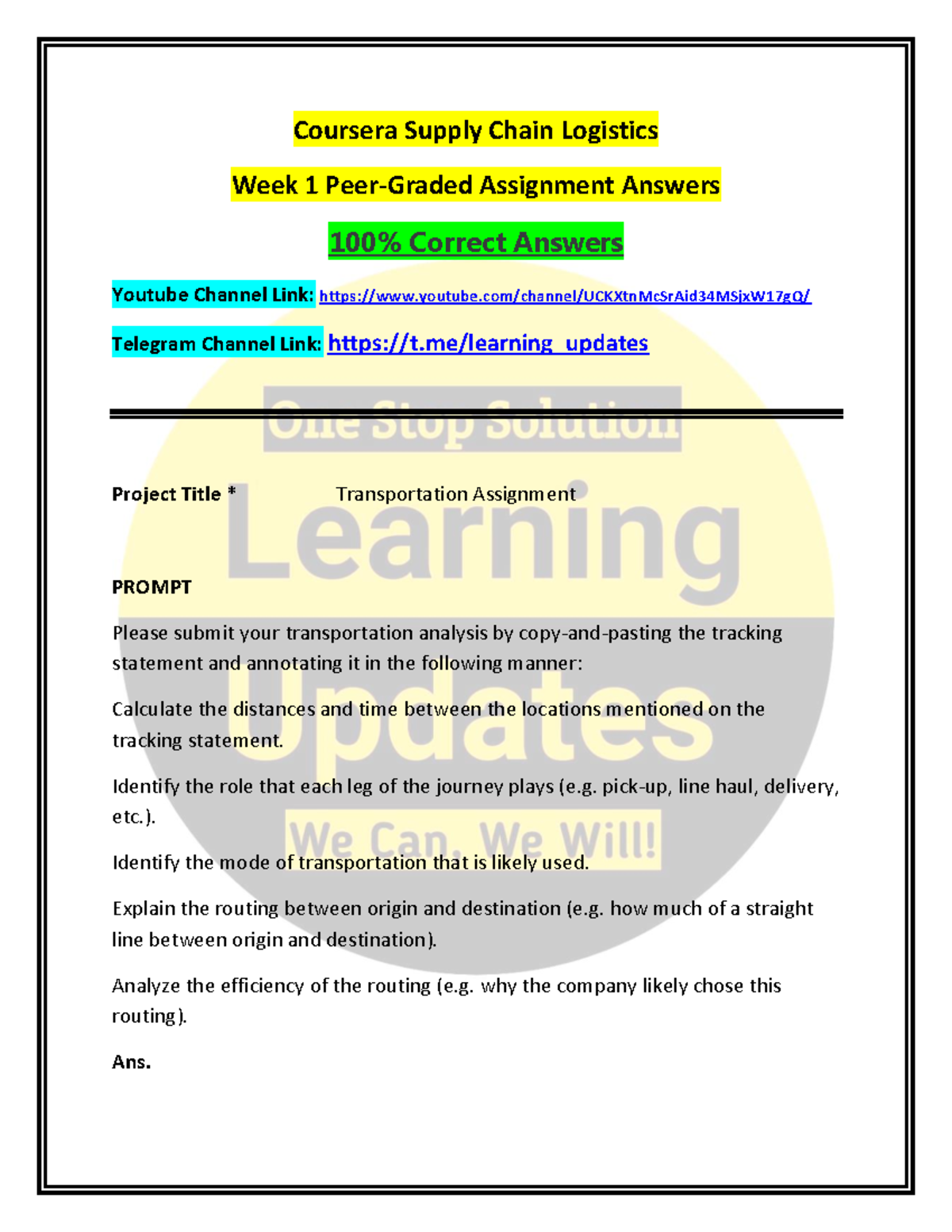 Coursera Supply Chain Logistics: Week 1 & 4 Peer-Graded Assignment ...