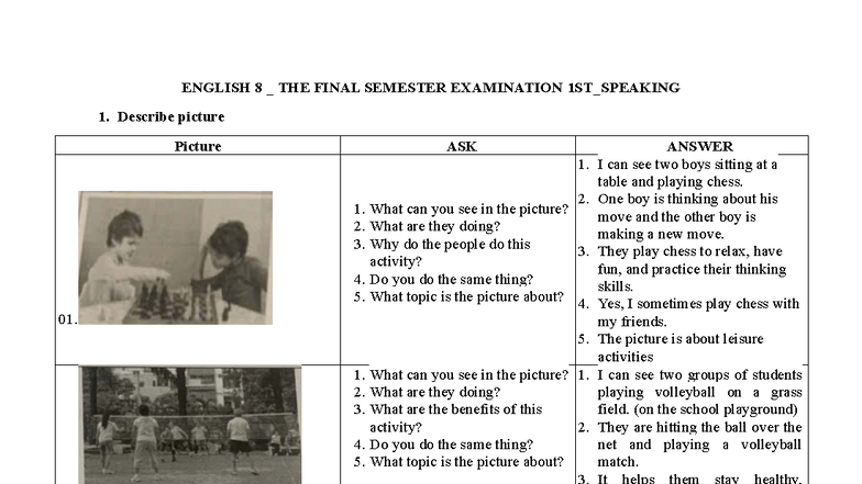 ENGLISH 8 _ SPEAKING FINAL EXAMINATION 1ST_PART 01 - Studocu
