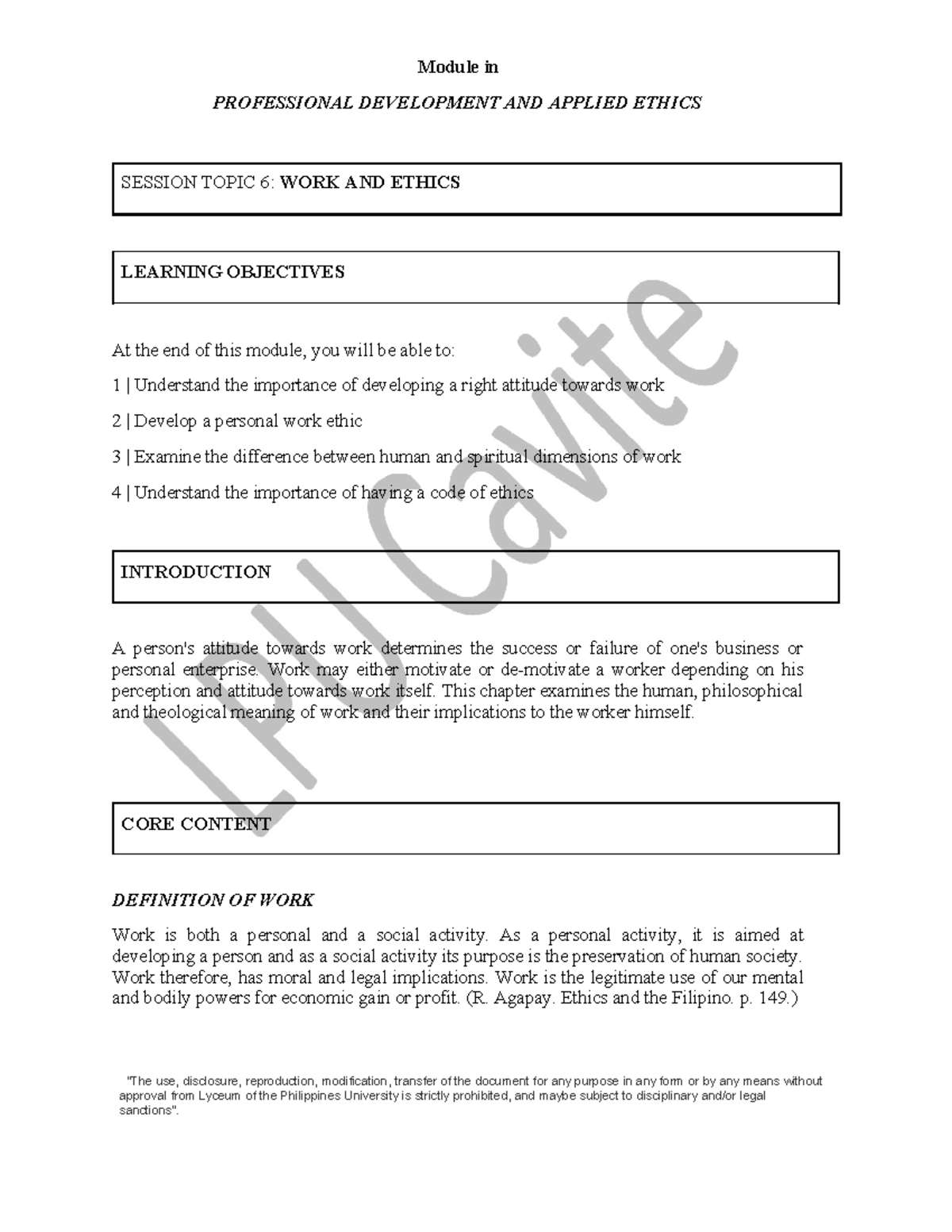 Chapter 6. Work and Ethics - Module in PROFESSIONAL DEVELOPMENT AND ...