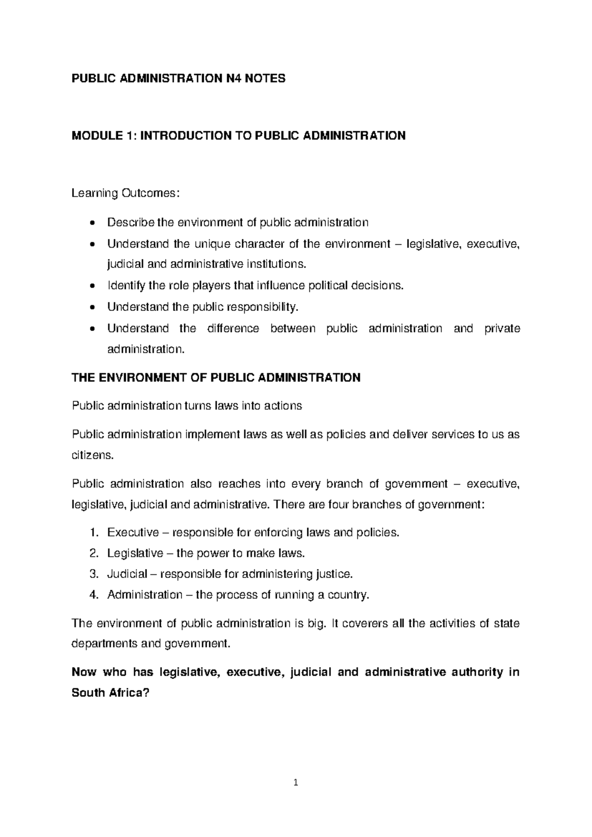 Public Administration N4 Study Notes: Key Concepts and Frameworks - Studocu