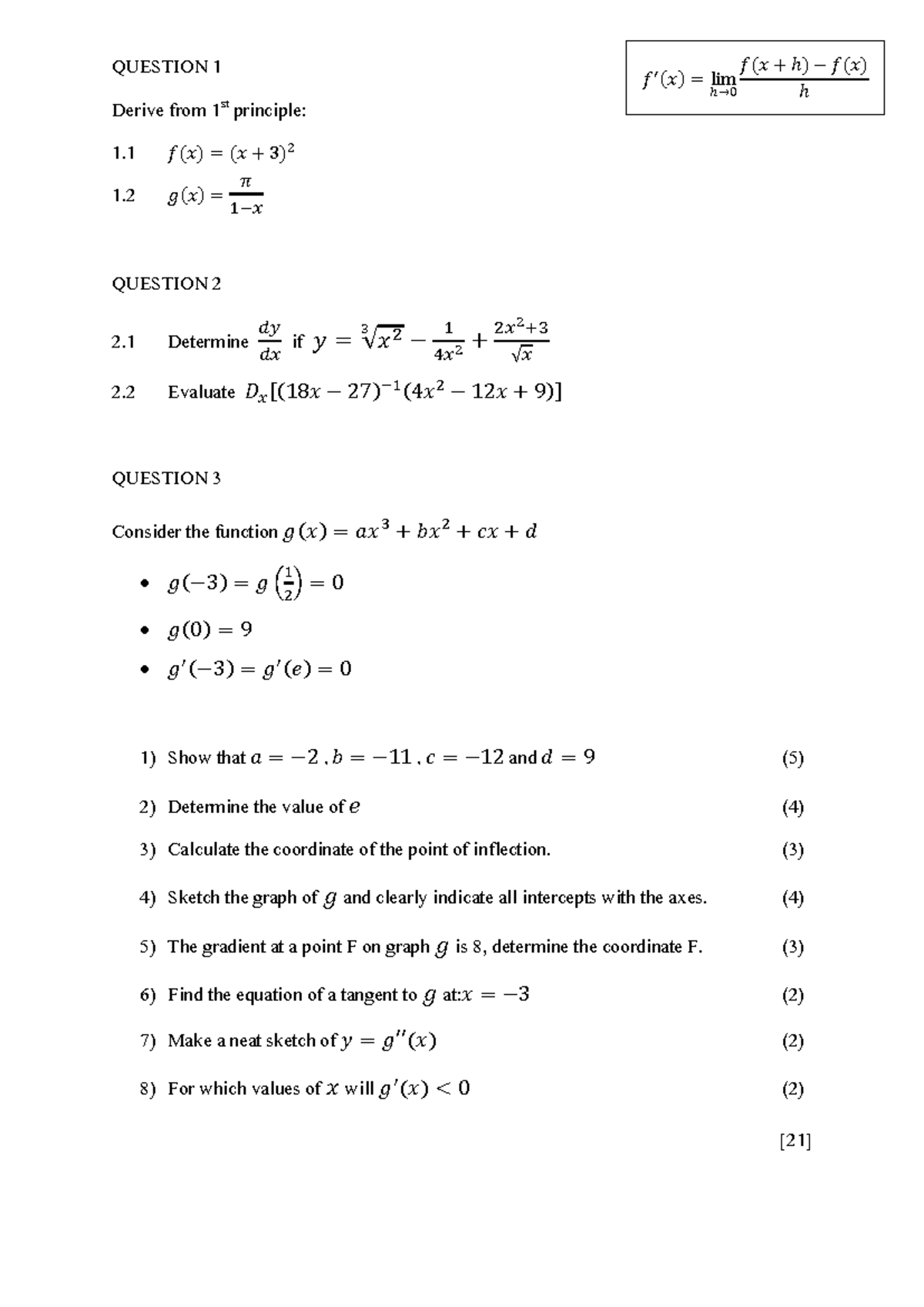 Gr12 Differential Calculus: Deriving Functions & Optimization Problems ...
