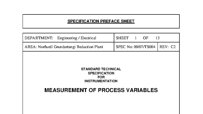 Standard Technical Specification for Instrumentation Measurement - ENG ...