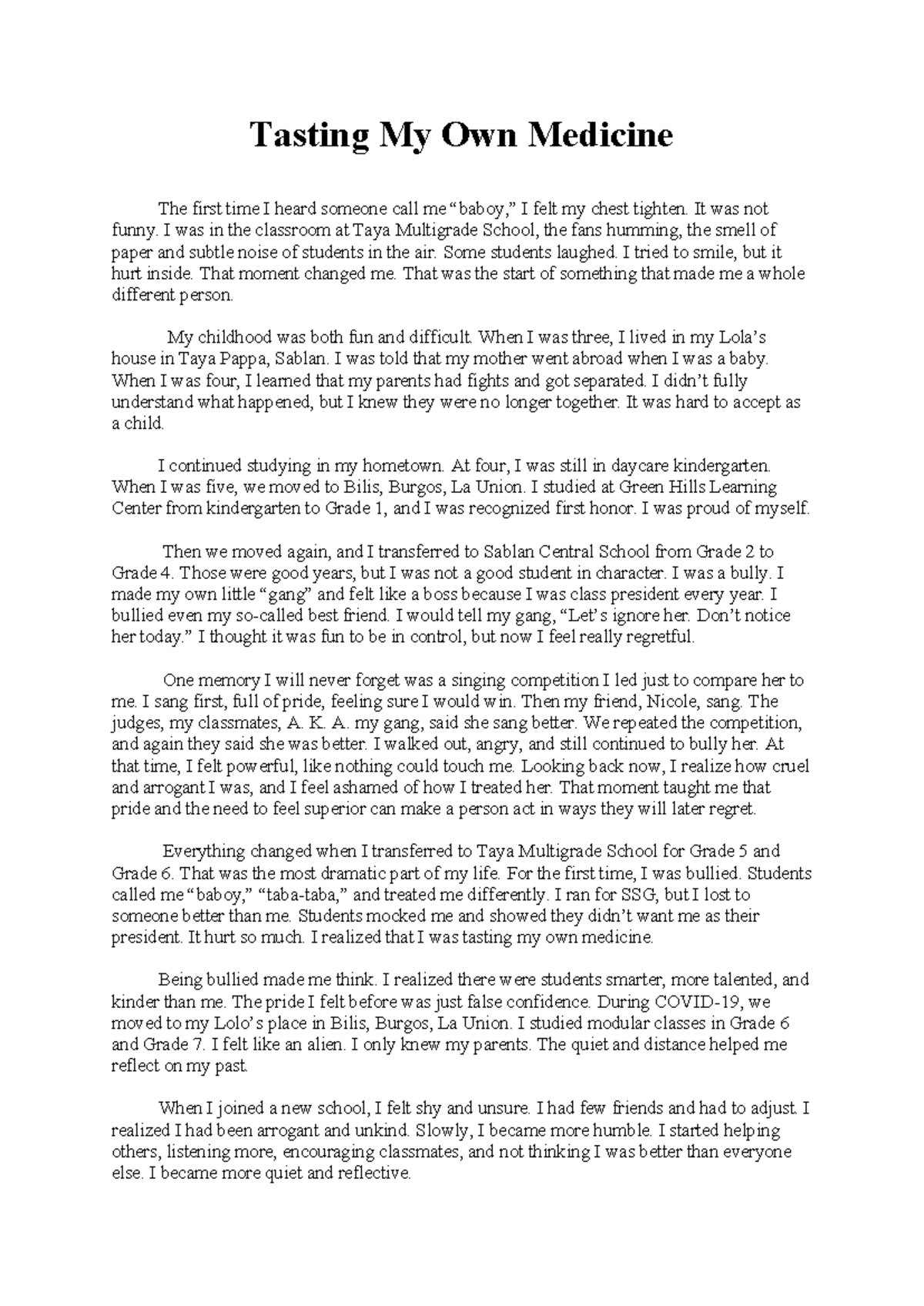 Taya Multigrade School Reflection: Tasting My Own Medicine - Studocu