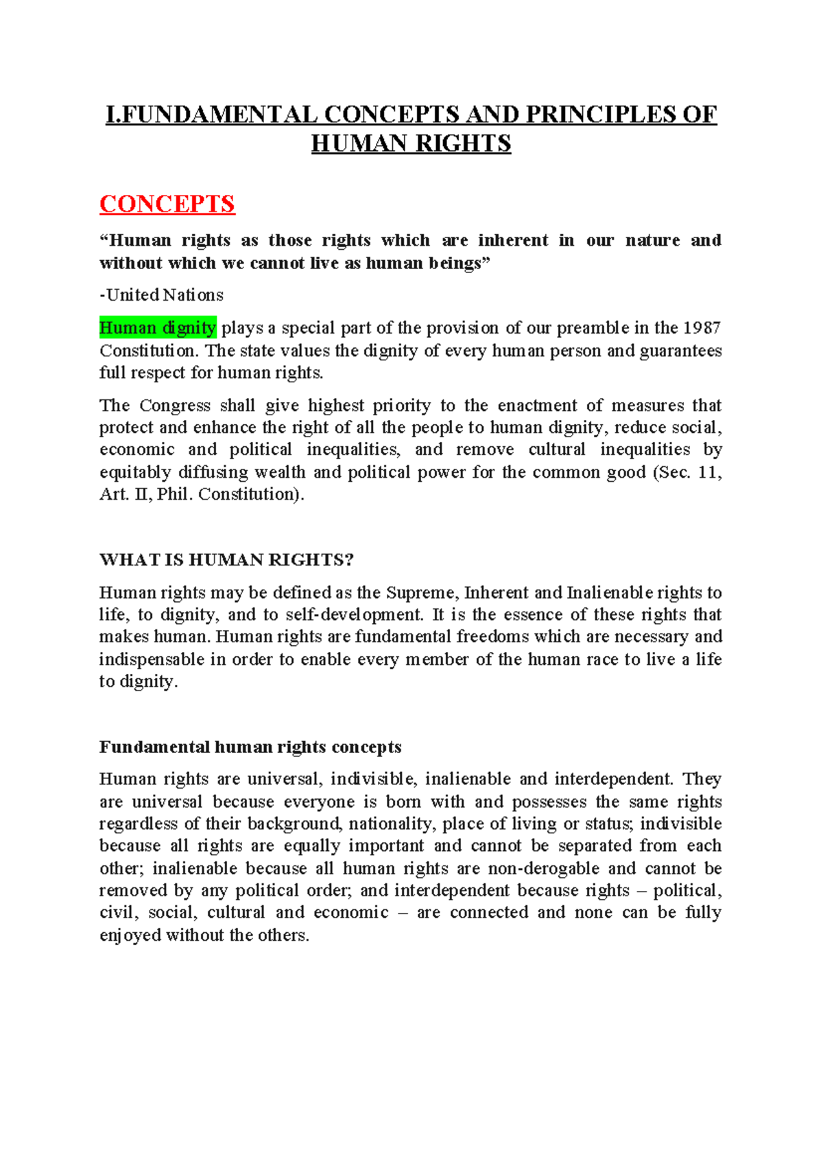 Fundamental Concepts & Principles of Human Rights (HR 101) - Studocu