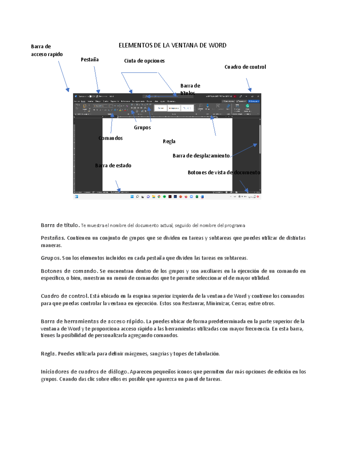 Elementos DE LA Ventana DE WORD - ELEMENTOS DE LA VENTANA DE WORD Barra ...