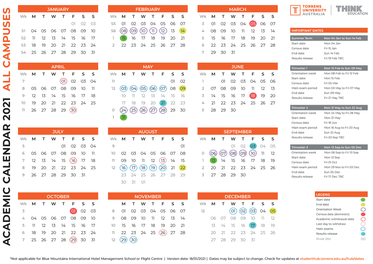Academic Calendar 2021: Key Dates for All TUA Campuses - Studocu