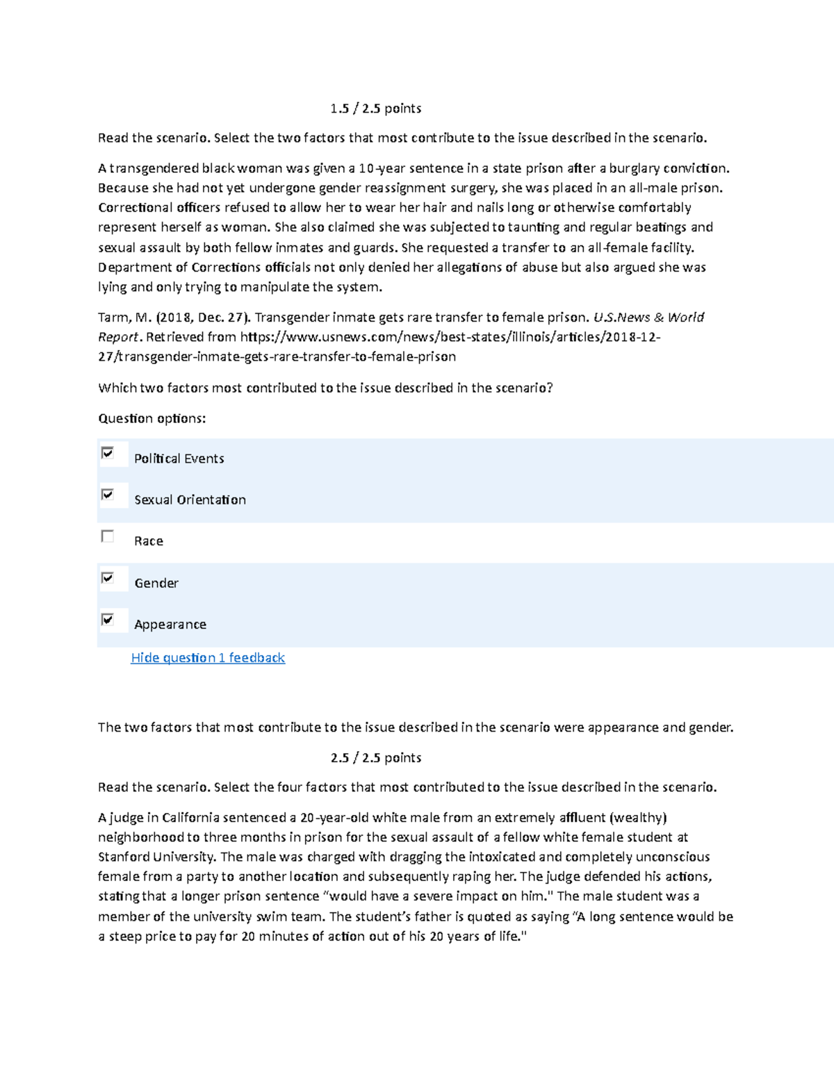 CJ-120 Module 3 Quiz - 1 / 2 points Read the scenario. Select the two ...