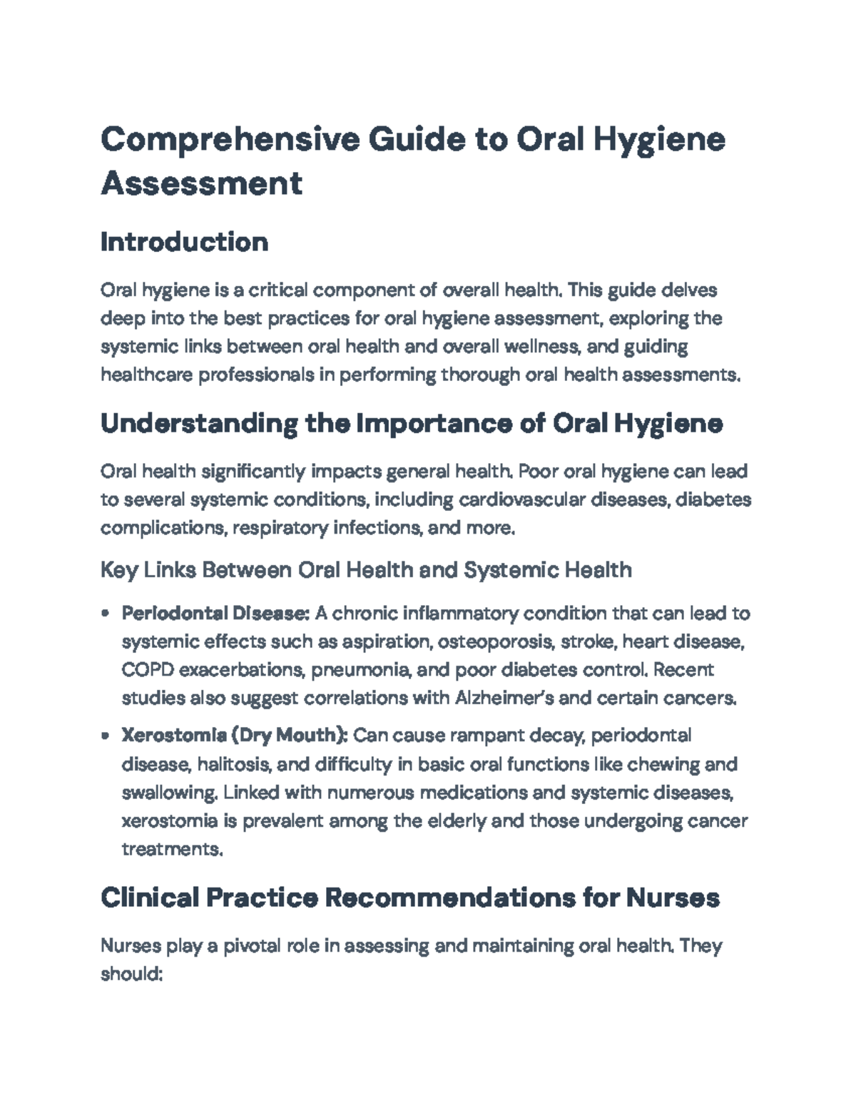 Comprehensive Oral Hygiene Assessment Guide for Healthcare ...