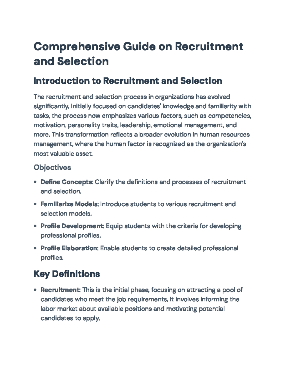HRM 101: Comprehensive Guide to Recruitment & Selection Process - Studocu