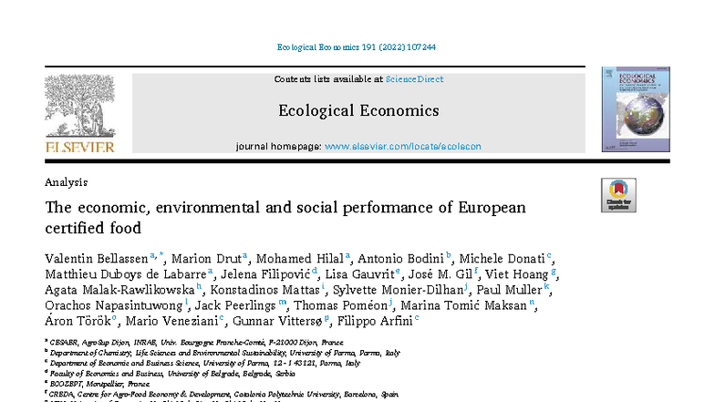 Economic, Environmental, and Social Performance of EU Certified Food ...