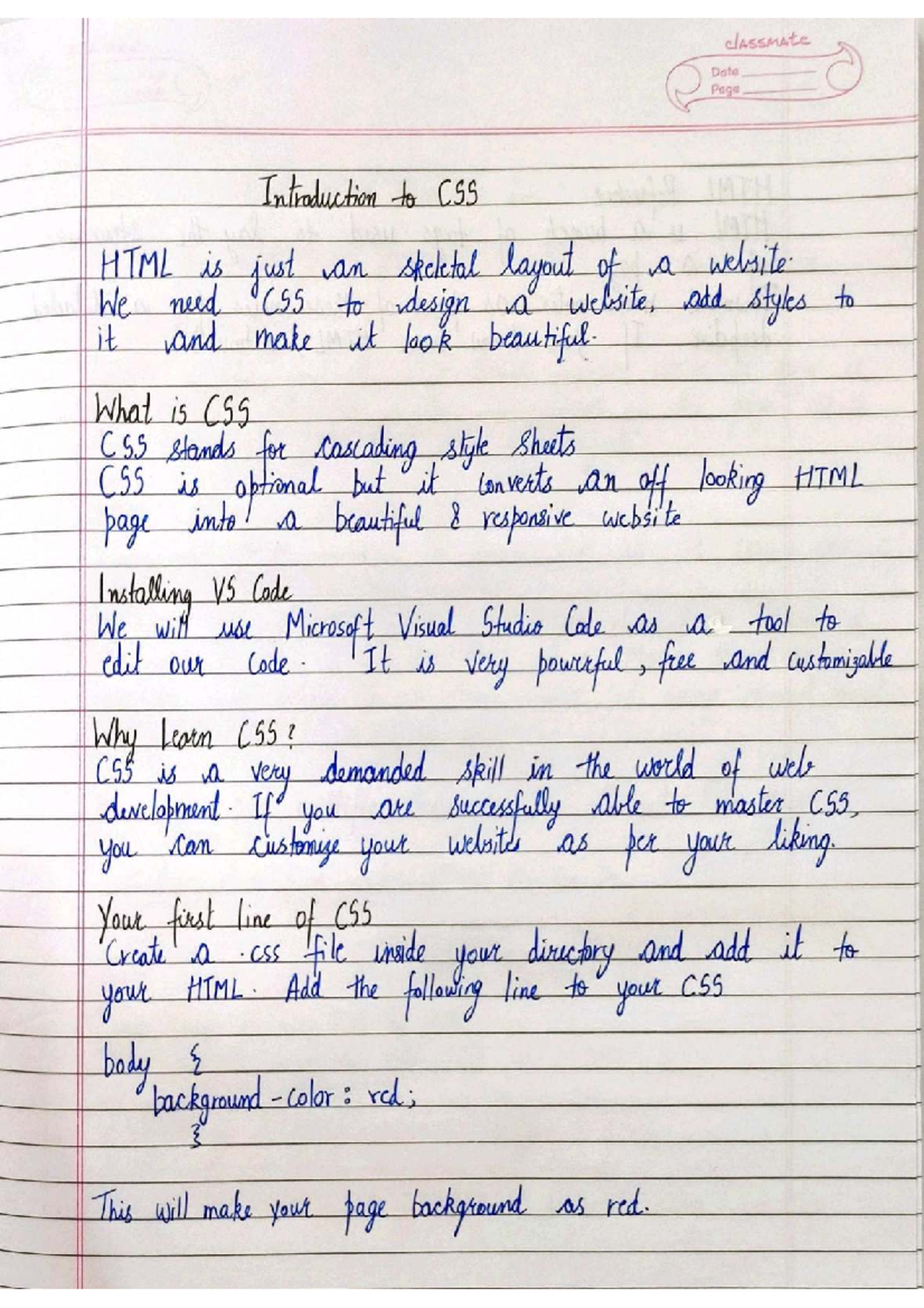 CSS Handwritten Notes - Introduction to CSS and Styling Techniques ...