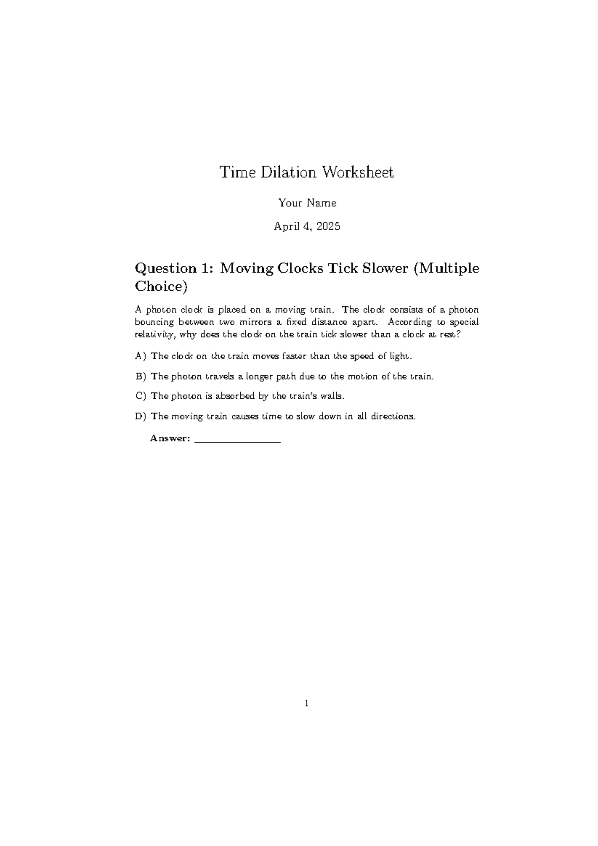 Time dilation homework (PHYS 101) - Studocu