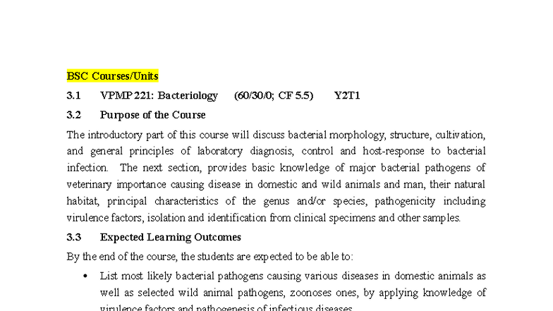 Course Outlines-Microbiology Section - BSC Courses/Units 3 VPMP 221 ...