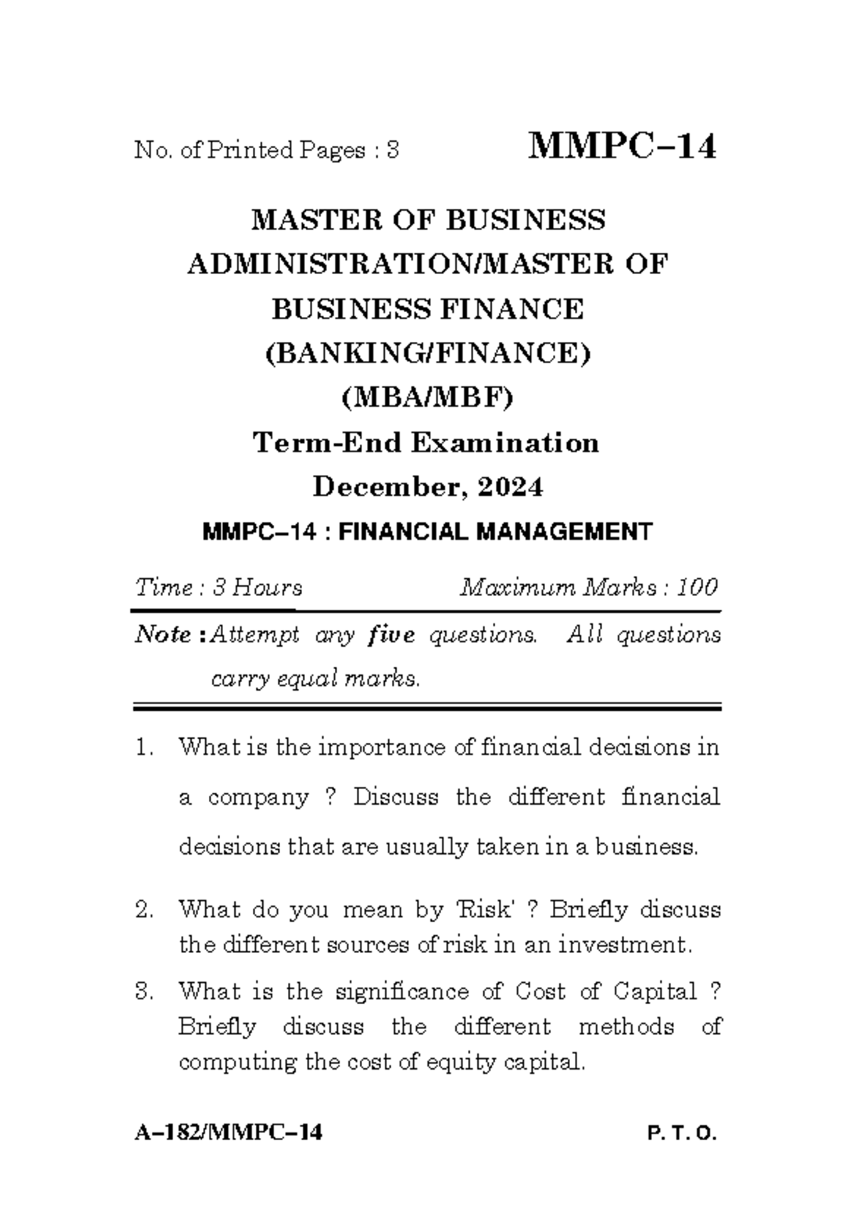 MMPC-14 - Financial Management Exam Guide for December 2024 - Studocu