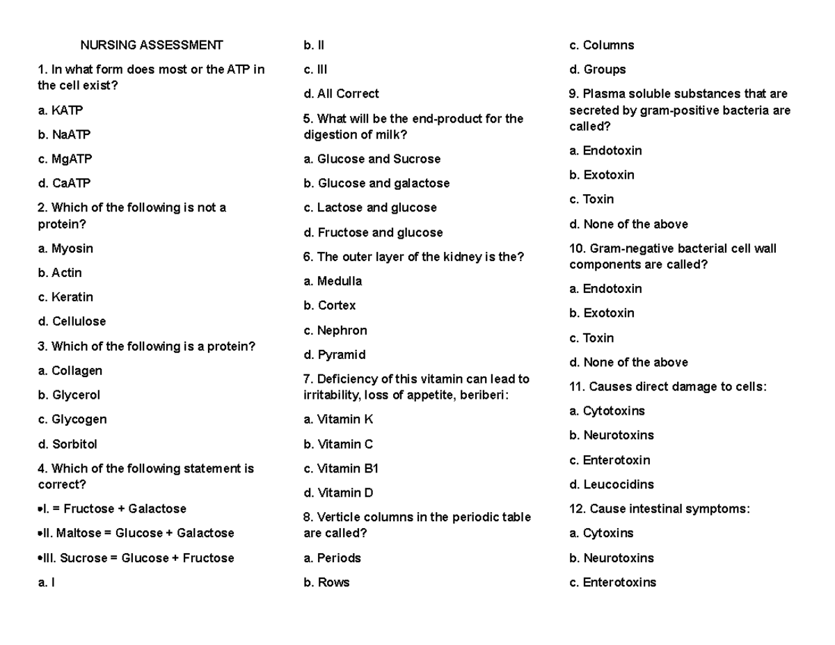 NURS 101: Nursing Assessment Practice Questions and Answers - Studocu