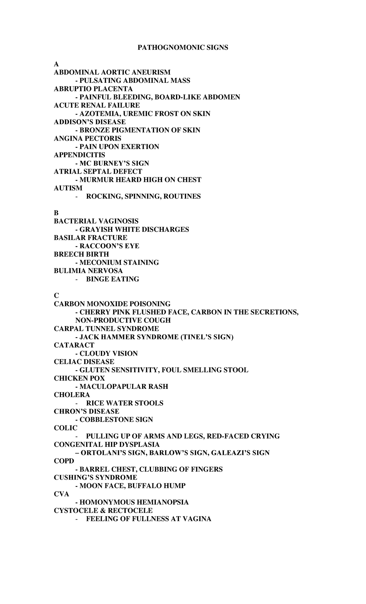 Pathognomonic Signs: Key Indicators for Various Medical Conditions ...