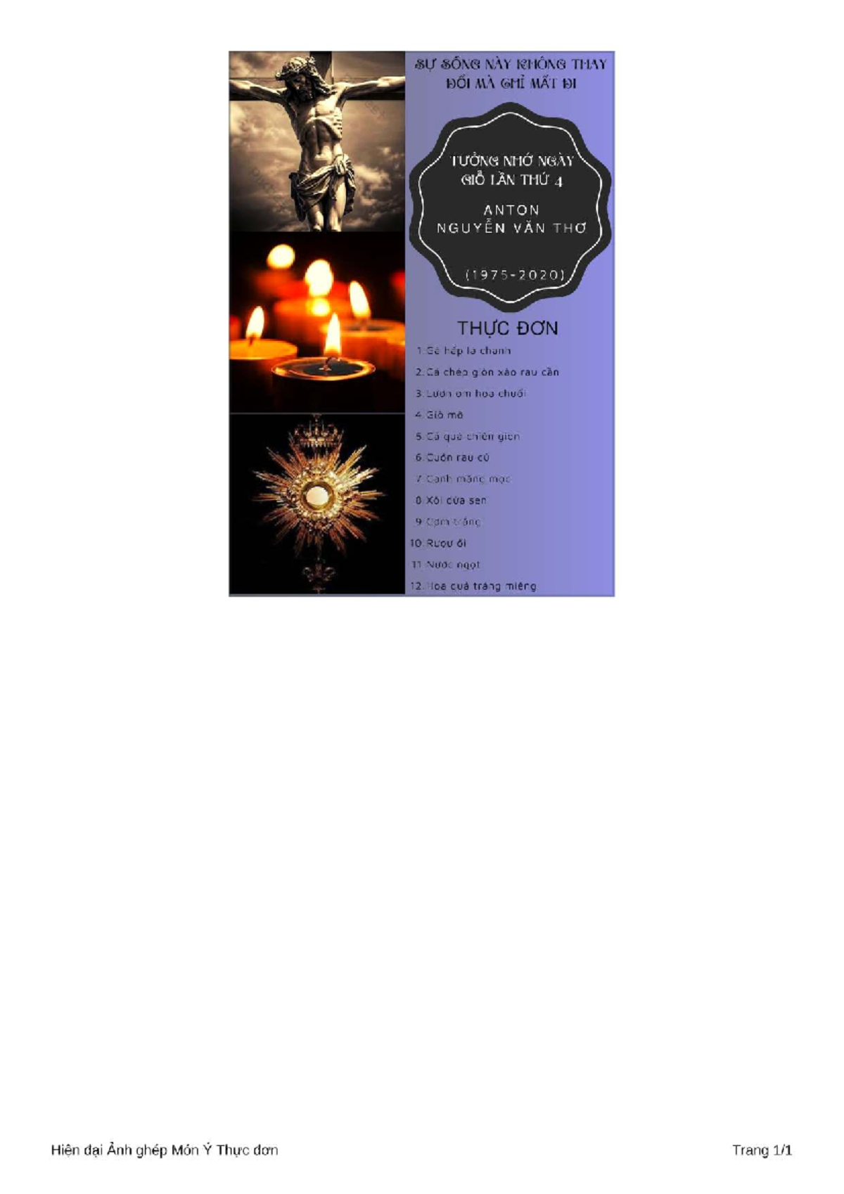 SU SÔNG NÀY KHÔNG THAY ĐỔI: THỰC ĐƠN MÓN Ý 2023 - Studocu