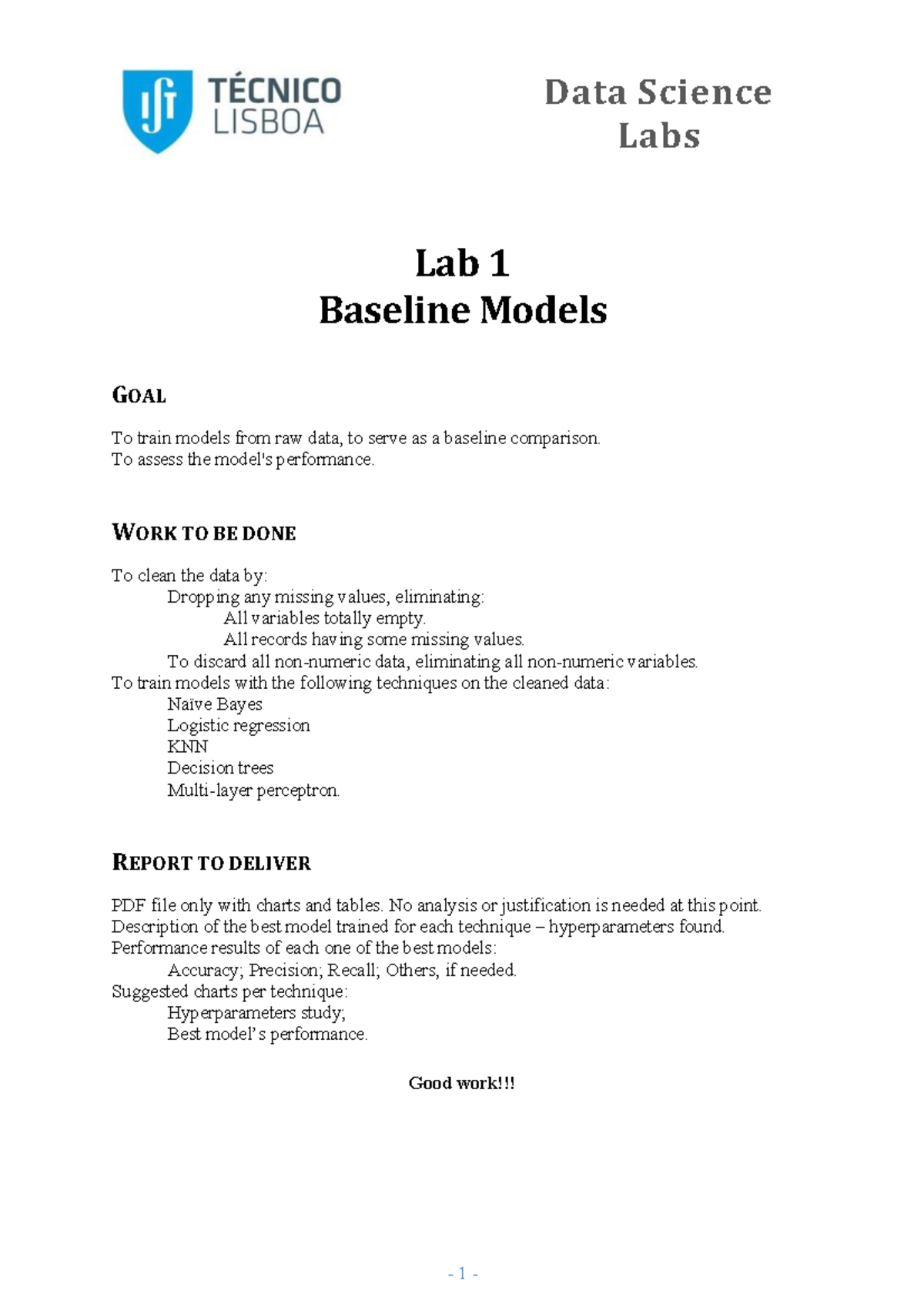 Data Science Labs (DSC101) Lab 1: Baseline Models Training Guide - Studocu