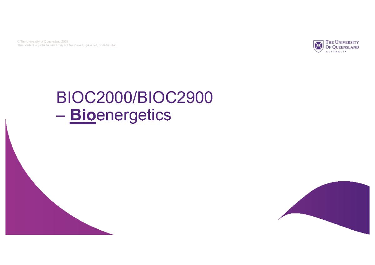 BIOC2000 Lecture 2: Bioenergetics Questions and Concepts - Studocu