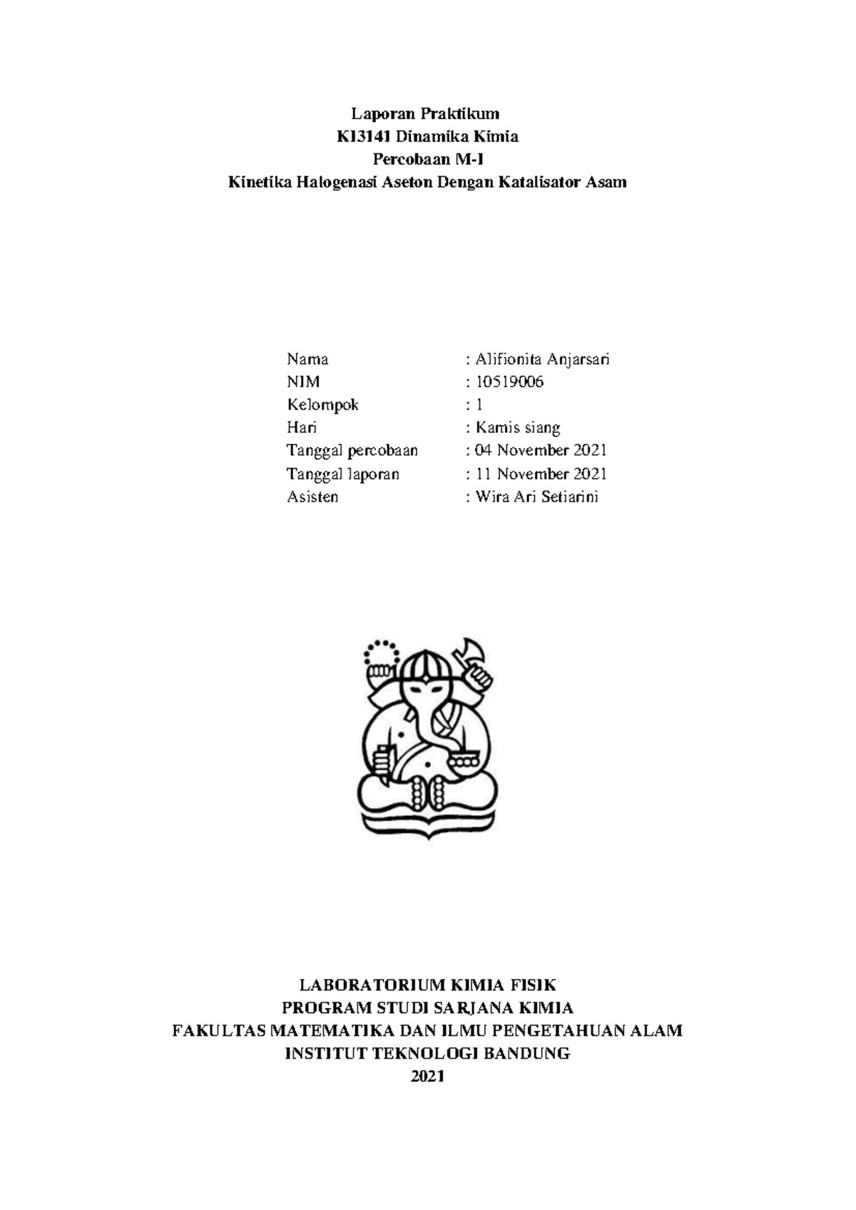 Laporan Praktikum KI3141: Kinetika Halogenasi Aseton dengan Katalis ...