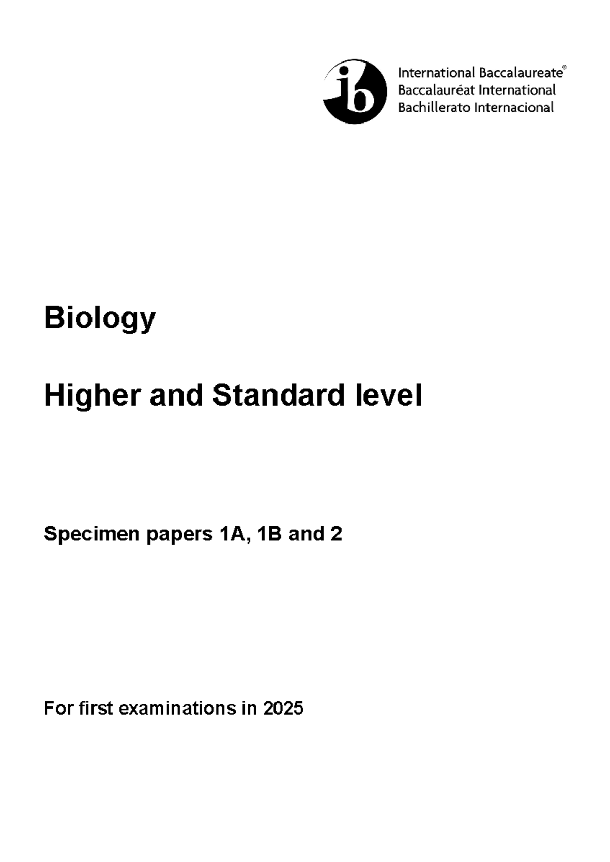 IB Biology Specimen Papers for Higher & Standard Level - Exam 2025 ...
