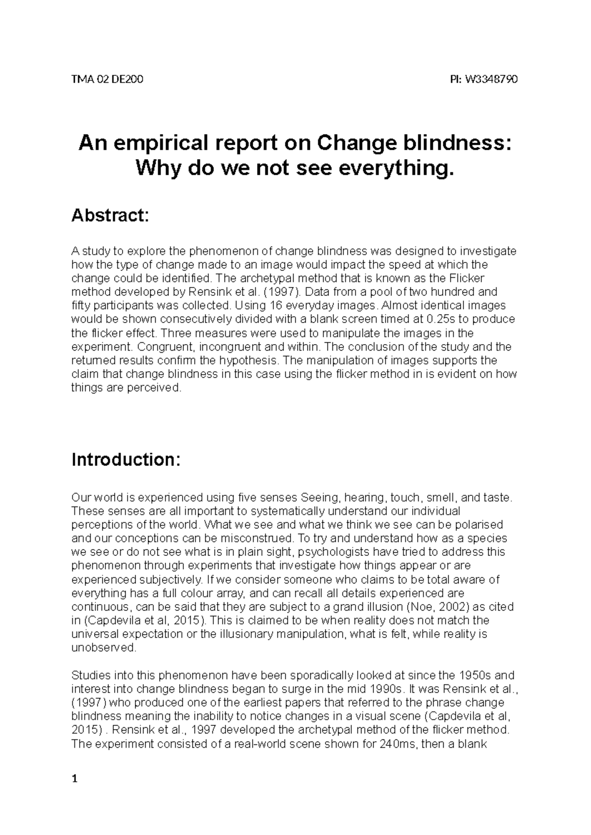 TMA2 DE200 - Empirical Report on Change Blindness Effects - Studocu