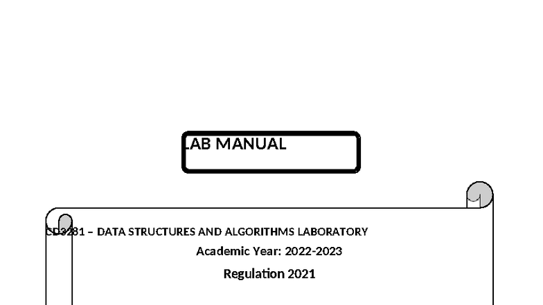 CD3281 Data Structures & Algorithms Lab Manual: Experiments Overview - Studocu