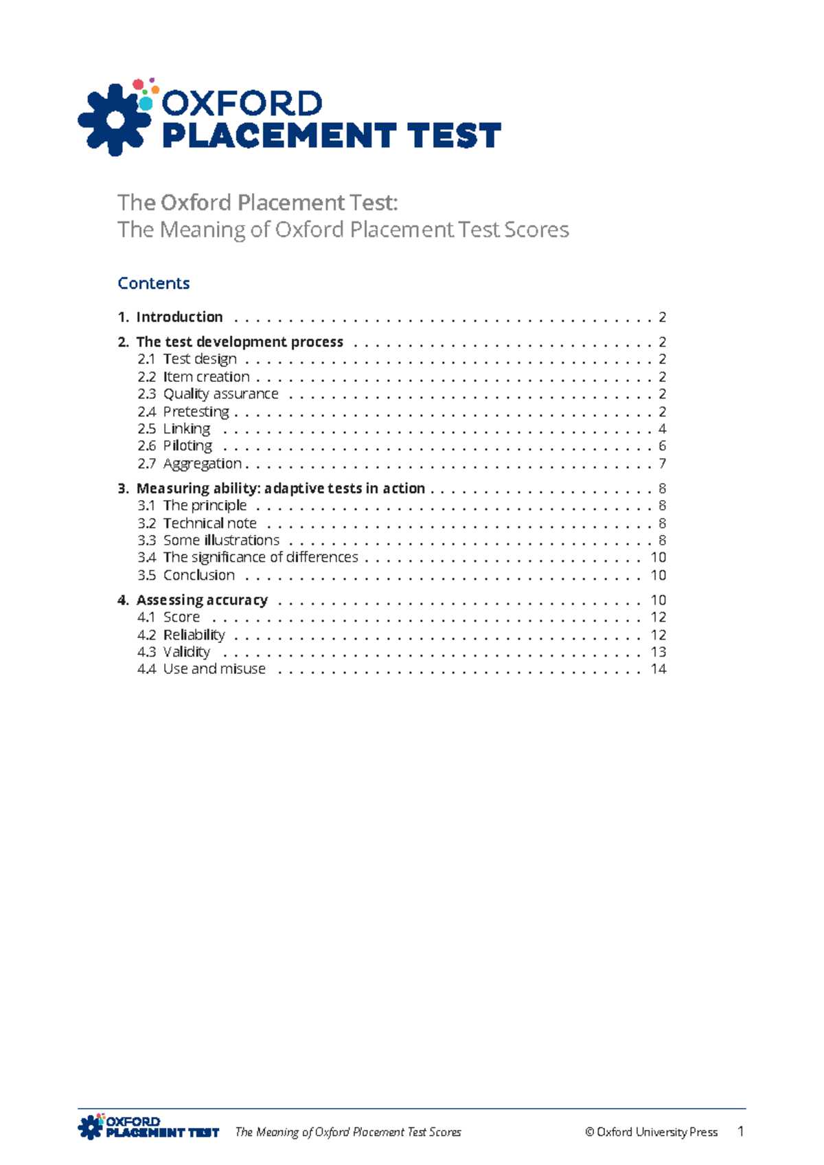 Oxford Placement Test: Insights on Measurement and Development - Studocu