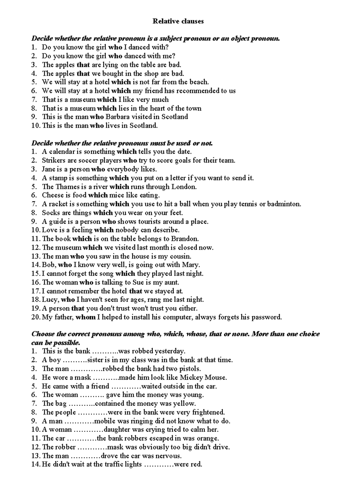 Relative Clauses Exercises for English Grammar (ENG101) - Studocu
