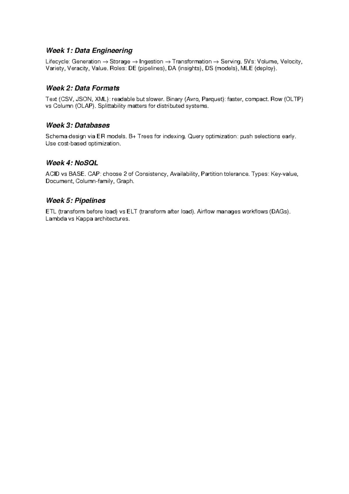 Data Engineering Cheatsheet (DE 101): Lifecycle & Formats Overview ...