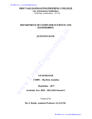 BDA-Question bank - CCS334 - BIG DATA ANALYTICS UNIT I UNDERSTANDING BIG DATA PART A What is big ...