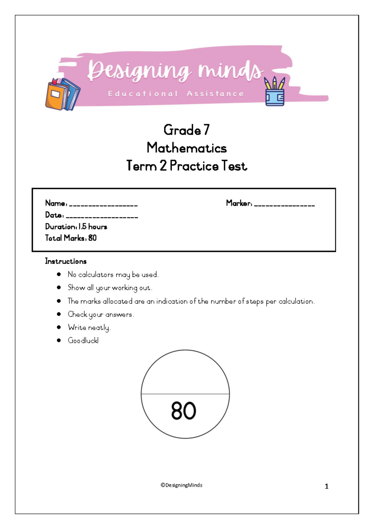 Grade 7 Mathematics Term 2 Practice Test & Memo - Studocu
