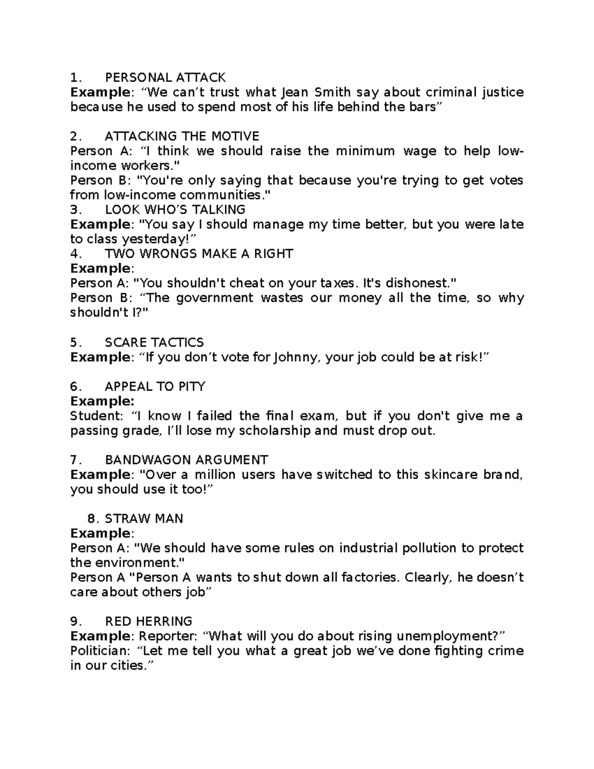 Chapter 5 Examples of Logical Fallacies in Argumentation - Studocu