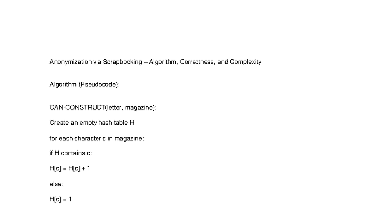 Anonymization Algorithm Analysis: Letter Construction Validity - Studocu