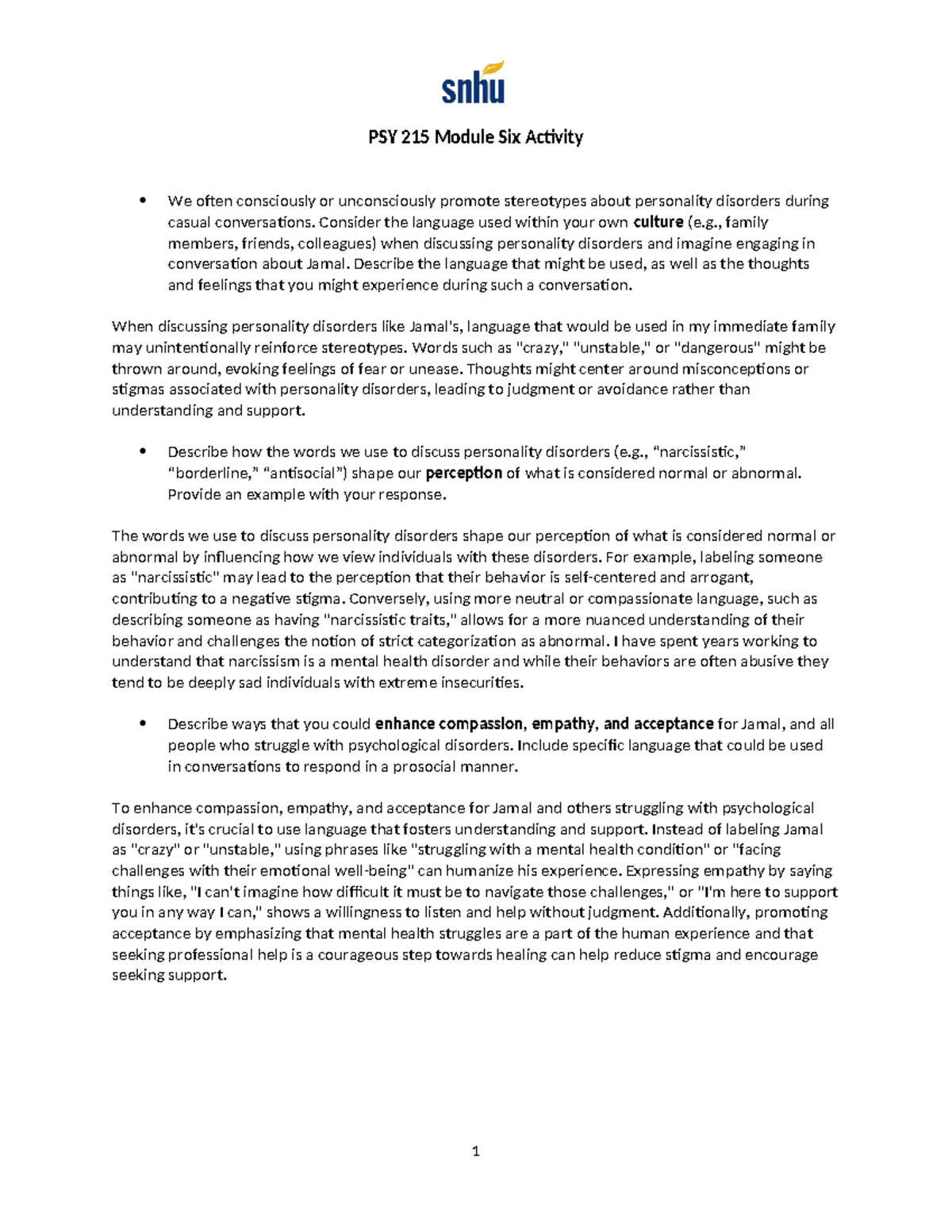 PSY 215 Module Six Activity: Language and Stereotypes in Personality ...